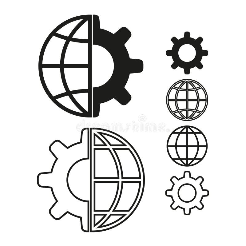 Globe Icon. Technology Gear Symbol. Global Settings Shape. Vector ...