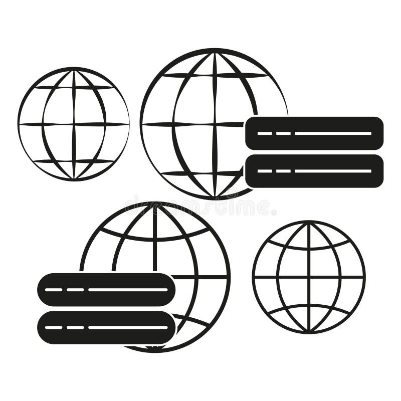 Globe Icons with Server Symbols. Black and White Design. Internet and ...