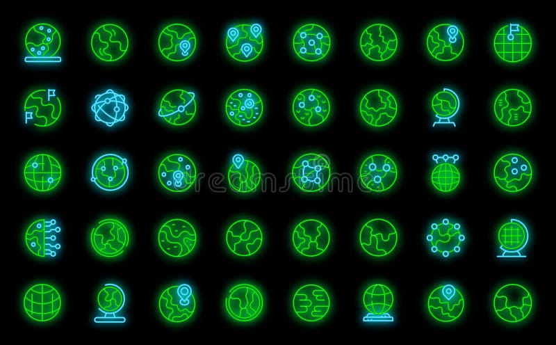 Globe Icons Set Vector Neon Stock Vector - Illustration of thin ...