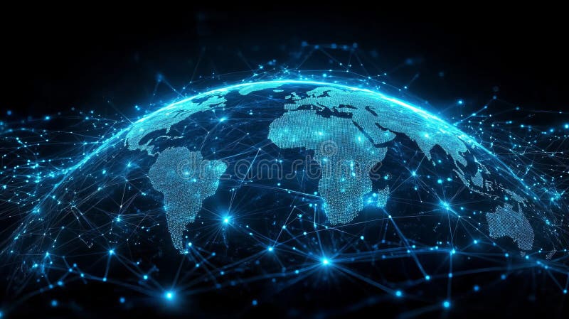 Globe Illuminated by Glowing Trade Route Lines, Showcasing Global ...