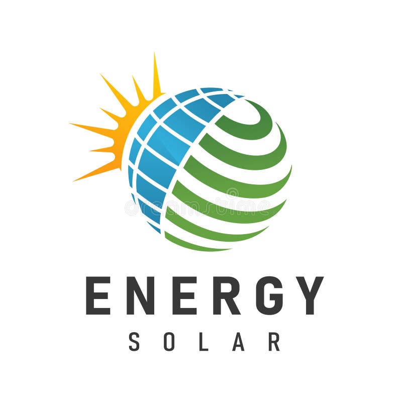 Globe Illustration Logo with Sun Element Solar Panel Pattern Suitable ...