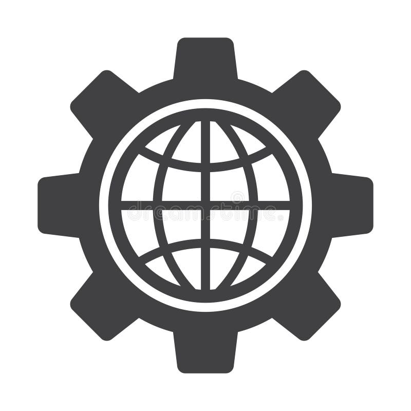 Globe of the Inside a Gear or Cog. Global Options Icon. Stock Vector ...