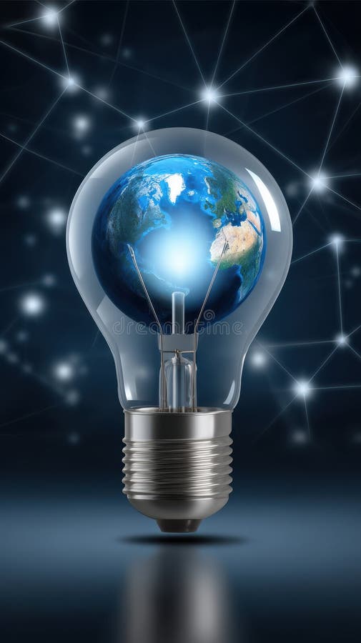 Globe Inside Lightbulb Illuminating Network Connections Representing ...