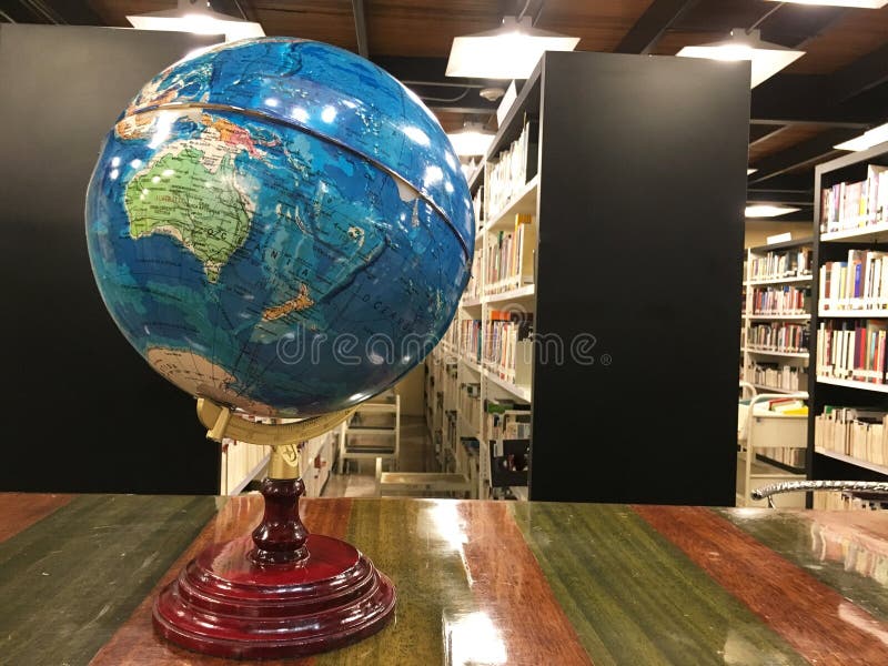 A Globe Inside the Public Library Stock Photo - Image of journey ...