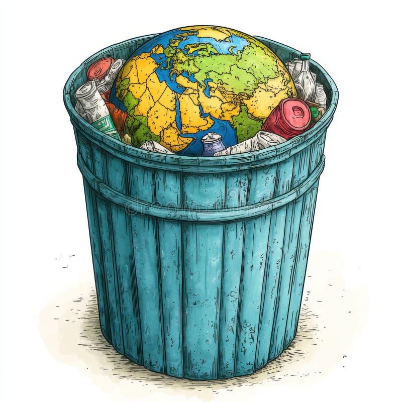Globe Inside Trash Bin Symbolizes Environmental Issues and Waste Stock ...