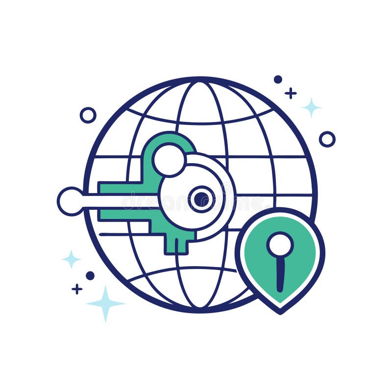 Globe with Key and Location Pin: Secure Global Access and Travel Stock ...
