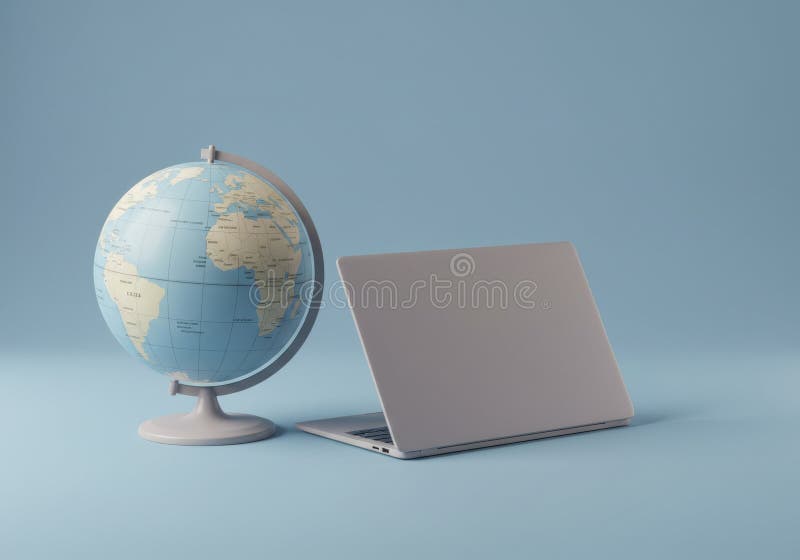 Globe and Laptop on Blue Background Exploring Global Business Online ...
