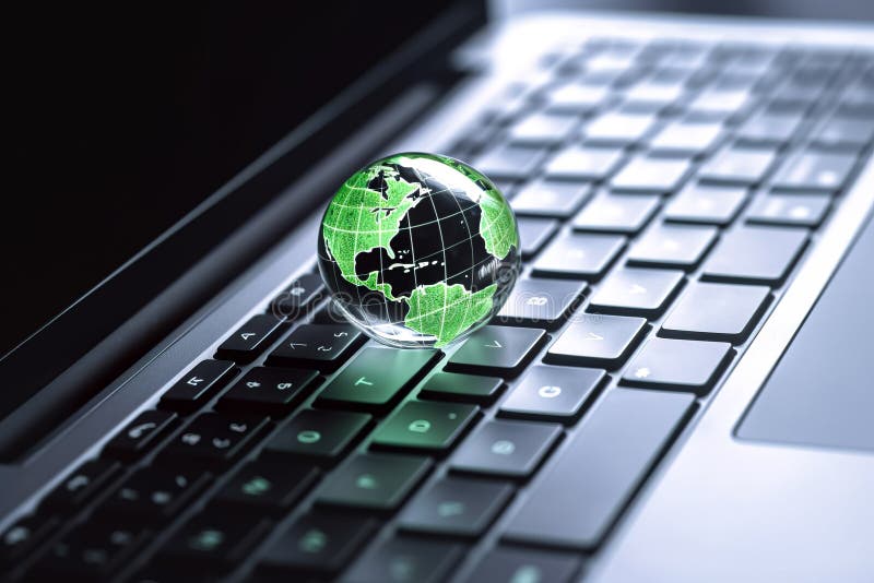 Globe on a Laptop Keyboard. Generative AI Stock Illustration ...