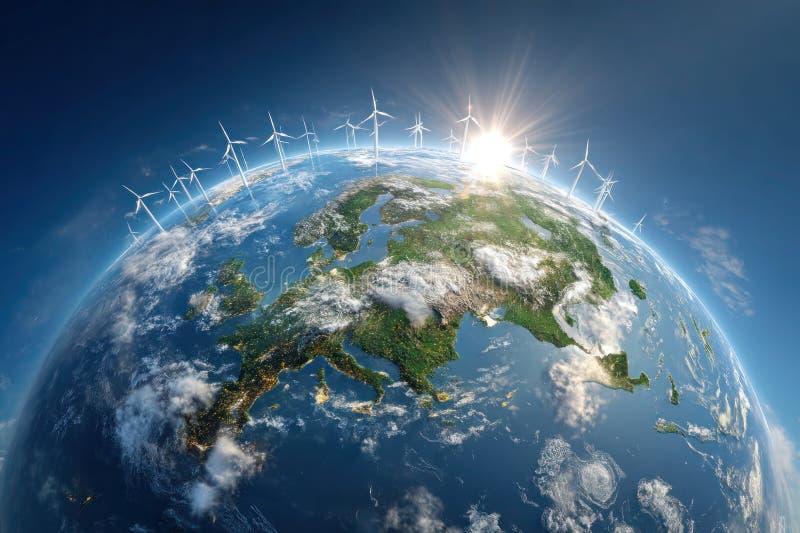 A Globe with a Large Number of Wind Turbines on it Stock Illustration ...