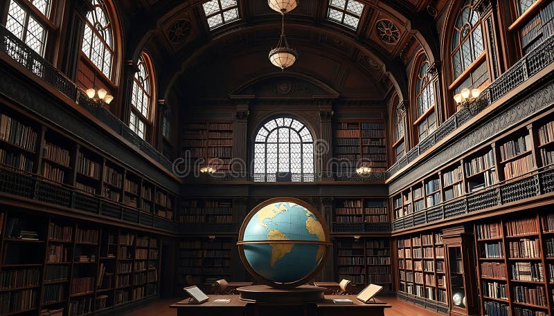 Globe in Library Reading Room, Knowledge and Learning Symbol Generative ...
