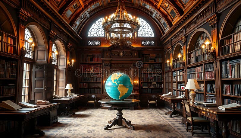 Globe in Library Setting, Knowledge Resource and Study Environment ...