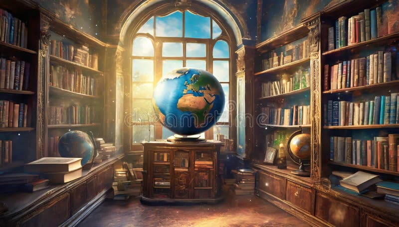 Globe in library stock illustration. Illustration of background - 322282877