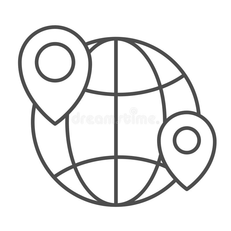 Globe and Location Pins Thin Line Icon, Geo Navigation Concept. Vector ...