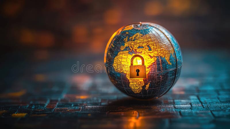 Globe with Lock Symbolizing Protection or Safety Stock Illustration ...