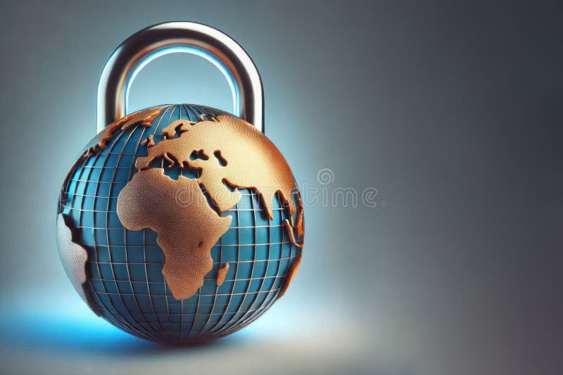 A Globe with a Lock, Symbolizing Protection or Safety. Space for Text ...