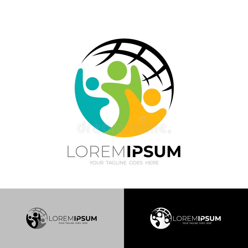 Globe Logo and Group of People Gathering, Earth Logos Stock Vector ...