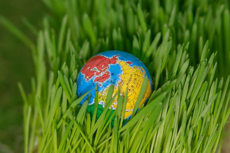 A Globe on the Lush Green Grass. Earth Day Stock Image - Image of blond ...