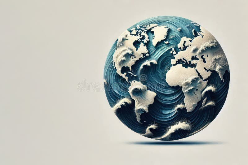 A Globe Made of Water with Waves and a Relief Surface. Space for Text ...