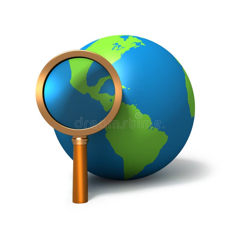 GLOBE with MAGNIFY GLASS stock illustration. Illustration of earth ...