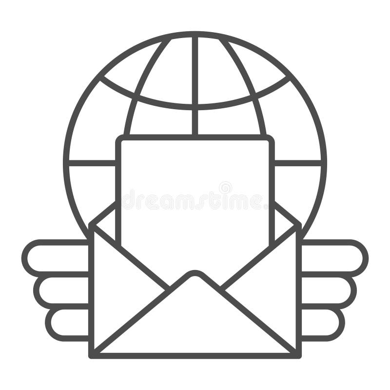 Globe with Mail Letter Thin Line Icon, Postage Delivery Concept. Vector ...