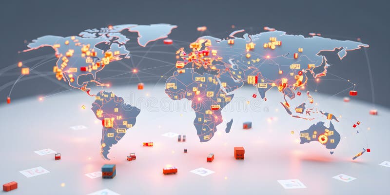 A Globe with Many Countries and Cities on it, with a Red and Orange ...