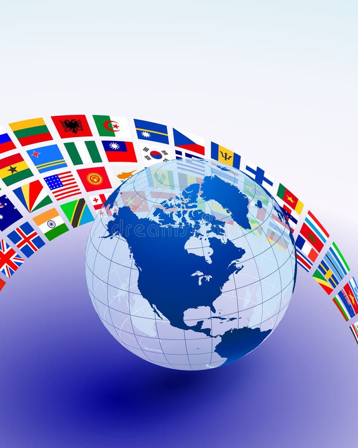 Globe with Many Flag Banner Stock Illustration - Illustration of ...