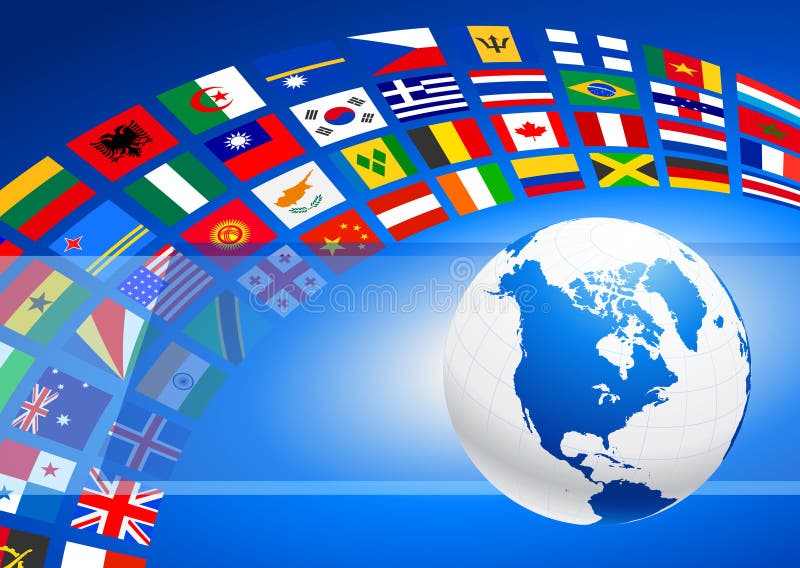 Globe with Many Flag Banner Stock Illustration - Illustration of blue ...