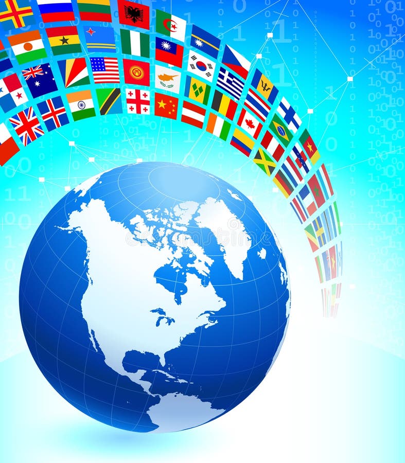 Globe with Many Flag Banner Stock Illustration - Illustration of ...