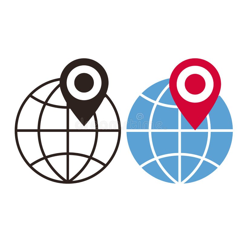 Globe and map pin icons stock vector. Illustration of pointer - 79471613