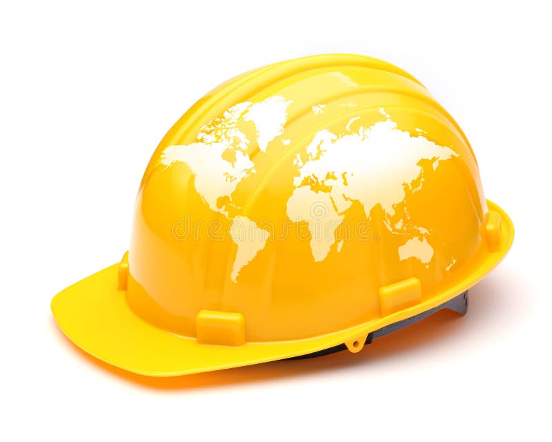 Globe map on safety helmet stock image. Image of earth - 46980823