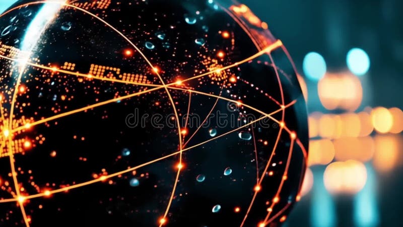 Globe with Maps of Continents with Glowing Lines Denoting State and ...