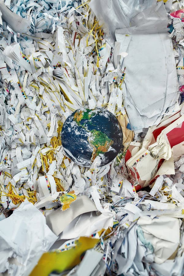 Globe Model Lying on Pile of Waste Paper Stock Photo - Image of ...