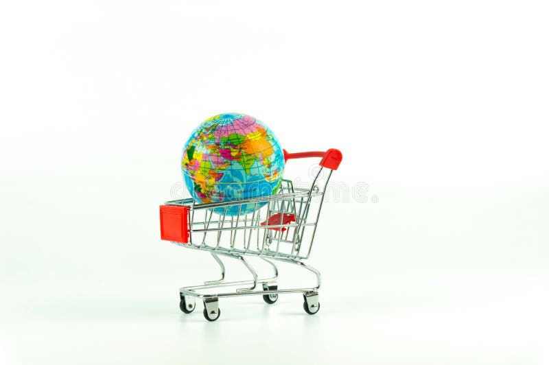 Globe Model in the Shop Cart, Plain Bacground Stock Image - Image of ...