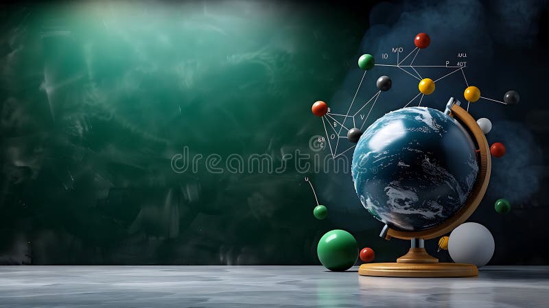 Globe Model Surrounded by Abstract Science Concepts Stock Illustration ...