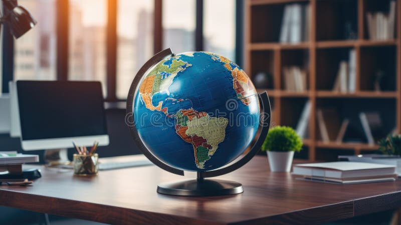 Globe Model on Wooden Desk. Generative AI Stock Illustration ...