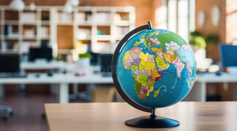 Globe Model on Wooden Desk. Generative AI Stock Illustration ...