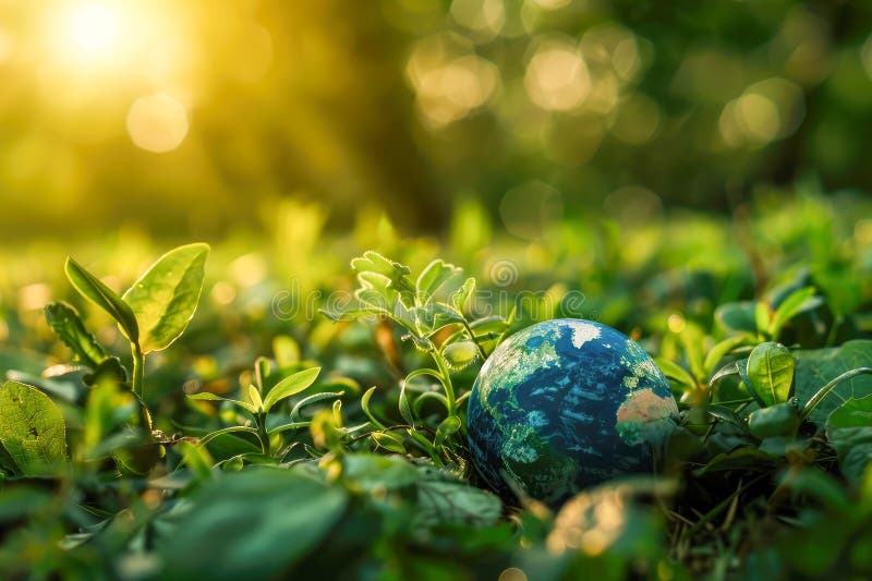 A Globe on a Morning Grass. World Earth Day, Save Environment and ...