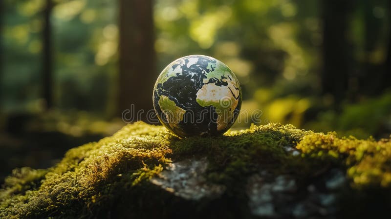 Globe on Moss in Forest Environmental Earth Day Concept Stock Image ...