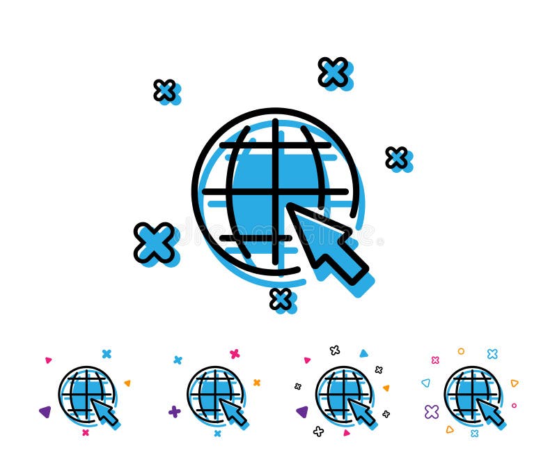 Globe with Mouse Cursor Line Icon. World Sign. Stock Vector ...