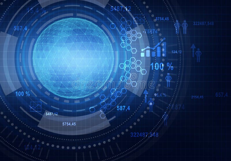 Globe Network Connection on Dark Blue with Icons Stock Illustration ...