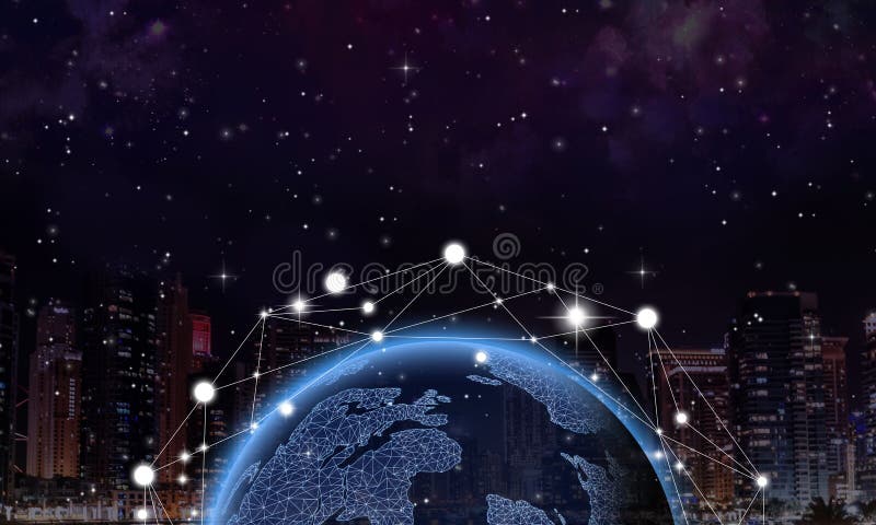 Globe with Network Connection Lines and City. Modern Technology Stock ...