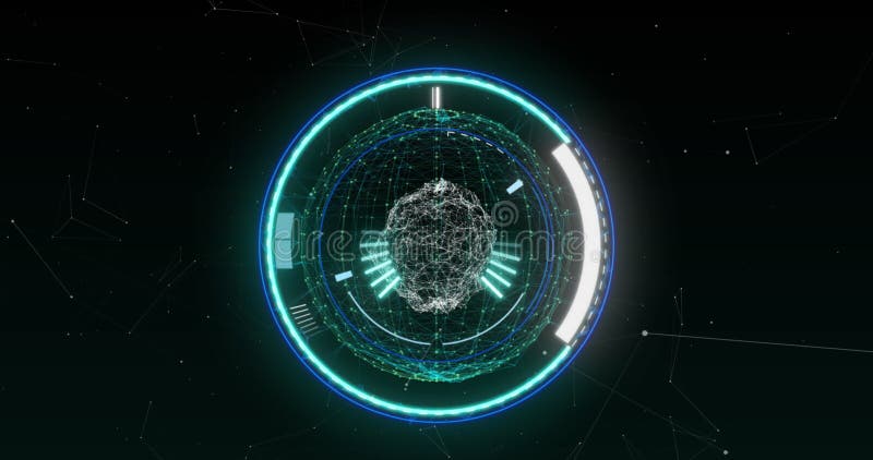 Globe of Network of Connection Sinning Over Round Scanner Against Black ...