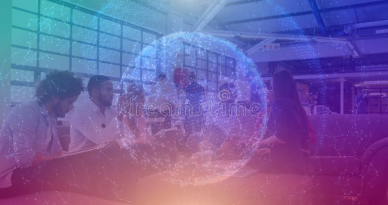 Globe of Network of Connections Against Group of Diverse Office ...