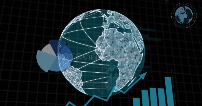 Globe with Network Connections and Financial Data Image Over Grid ...