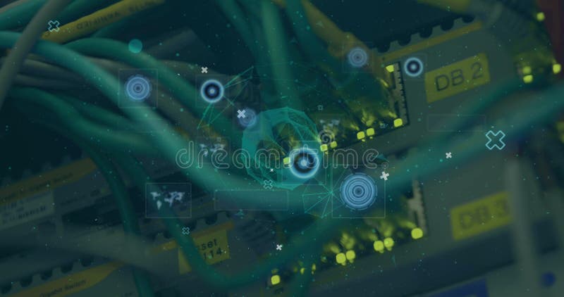 Globe of Network of Connections and Round Scanners Against Close Up of ...