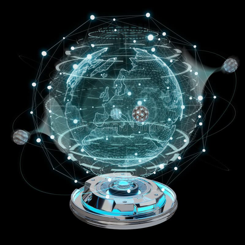Globe Network Hologram Projector with Digital Connection 3D Rend Stock ...