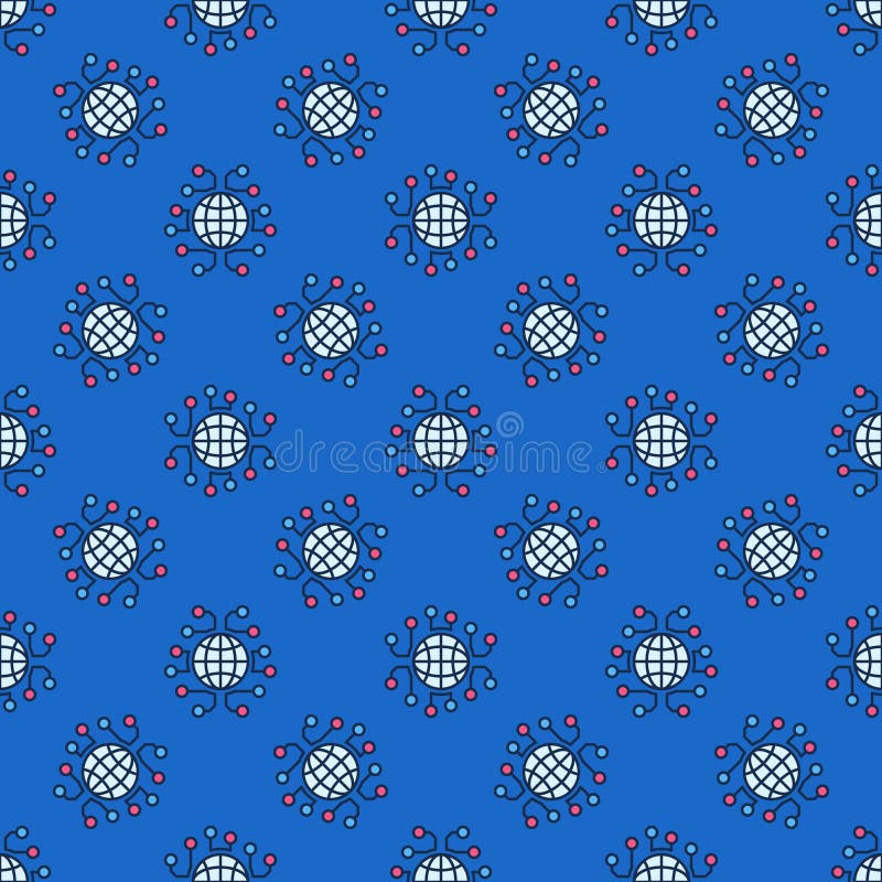 Globe with Neural Network Vector Global Brain Colored Seamless Pattern ...