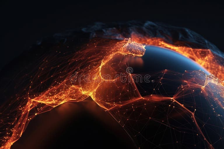 Globe with Orange Lines Connecting Different Points on Surface ...