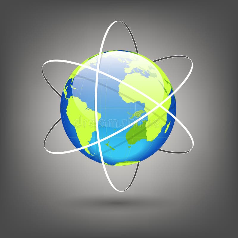 Globe With Orbits. Vector Map Illustration Stock Vector - Illustration ...