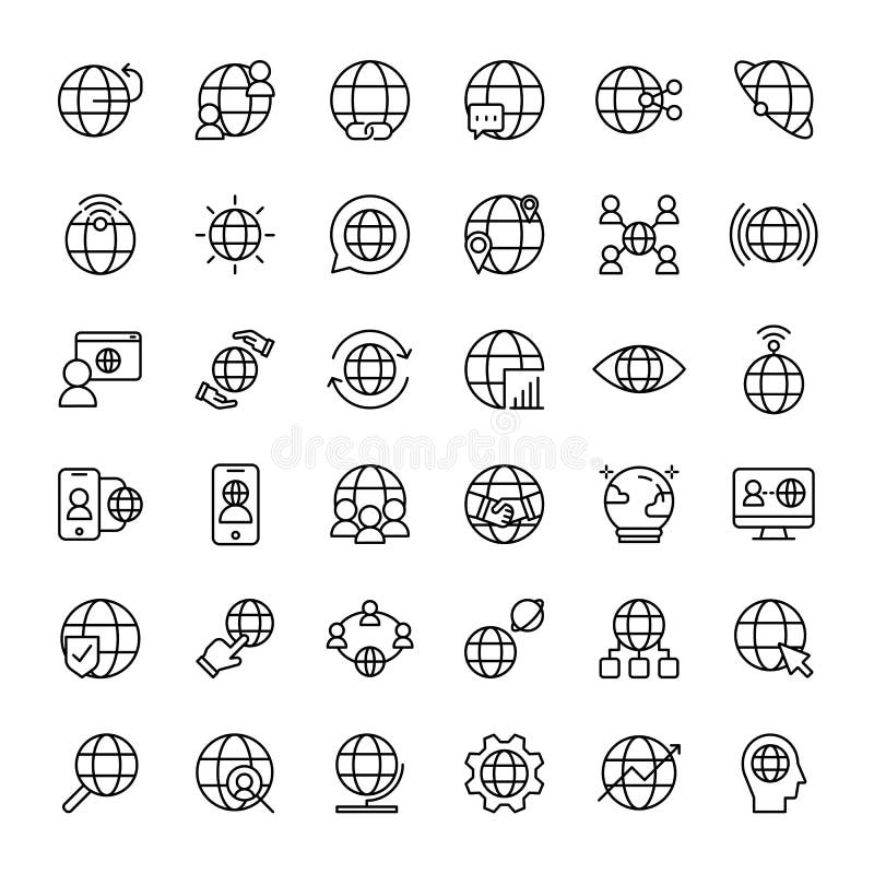Globe 36 outline icons stock vector. Illustration of geographic - 192081456